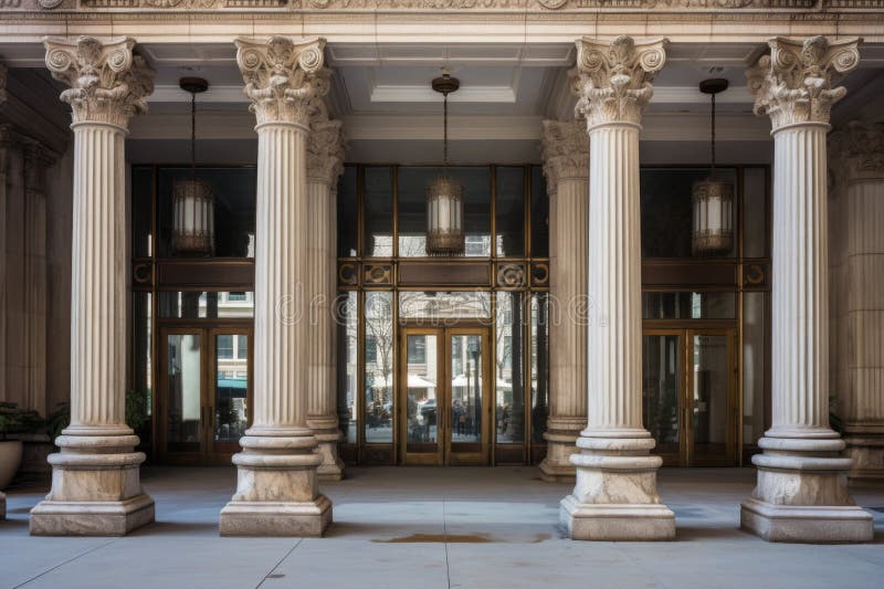 Antique Columns Flanking an Office Building Entrance Stock Photo ...