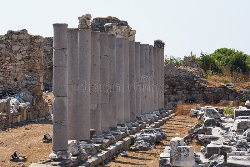 Antique Columns in Side, Turkey. Stock Image - Image of columns, cement ...