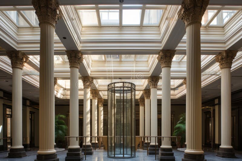 Antique Columns Supporting a Glass Ceiling in a Luxury Office Building ...