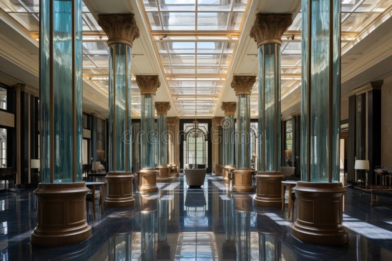 Antique Columns Supporting a Glass Ceiling in a Luxury Office Building ...