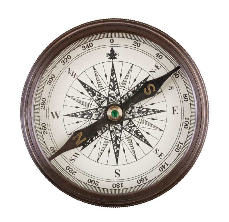 Antique Compass in a Brass Case Stock Photo - Image of bronze, south ...