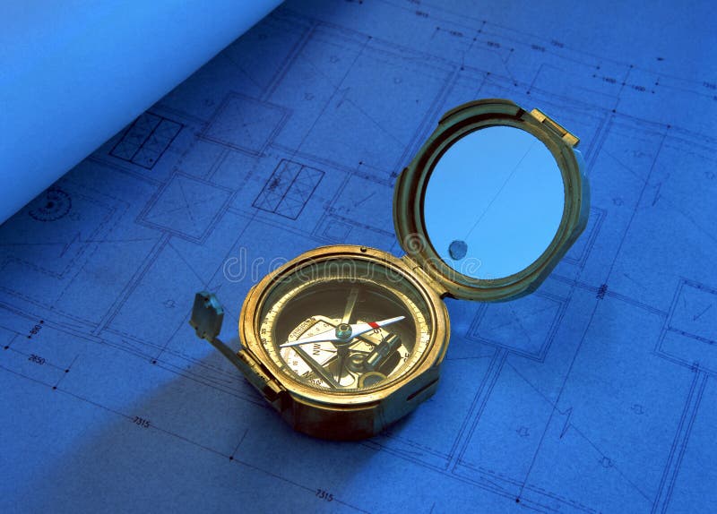 Antique Compass on Drawing Plan Stock Image - Image of architecture ...