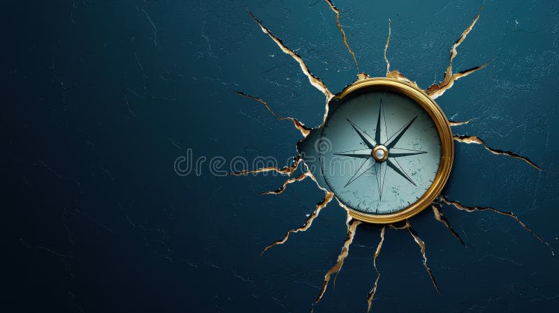 Antique Compass Embedded in Cracked Wall with Dark Background Stock Illustration - Illustration ...