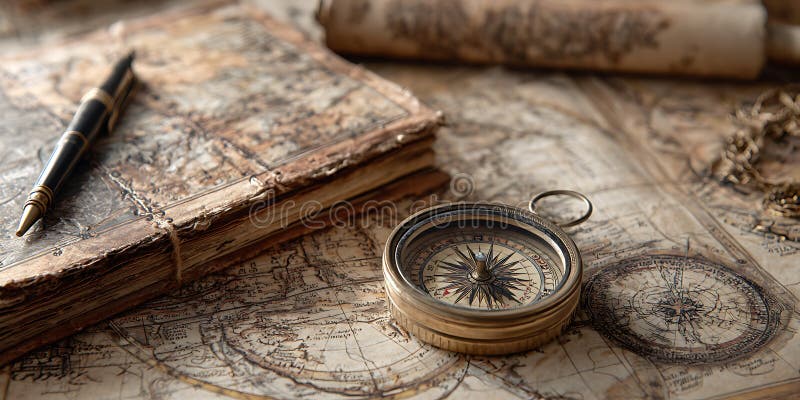 Antique Compass Journal a Journey through Time Stock Illustration ...