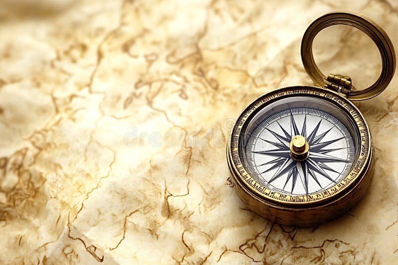 Antique Compass Lying on Vintage Paper Map Showing Navigation Concept ...