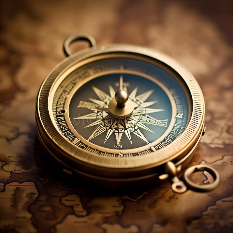 Antique Compass on a Map. AI-generated Stock Illustration ...