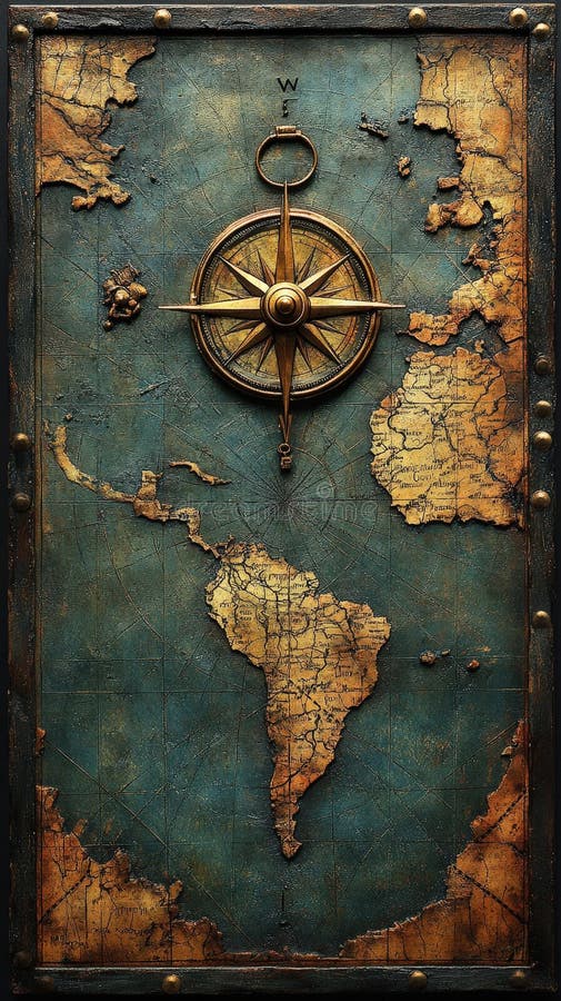 Antique Compass Map Artwork with Vintage Texture Stock Photo - Image of ...