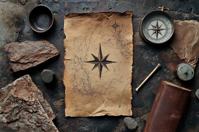 An Antique Compass and Map on a Rustic Surface Showcasing Exploration ...