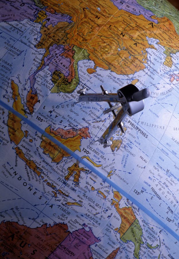 Antique Compass on Map (South East Asian Region) Stock Image - Image of ...