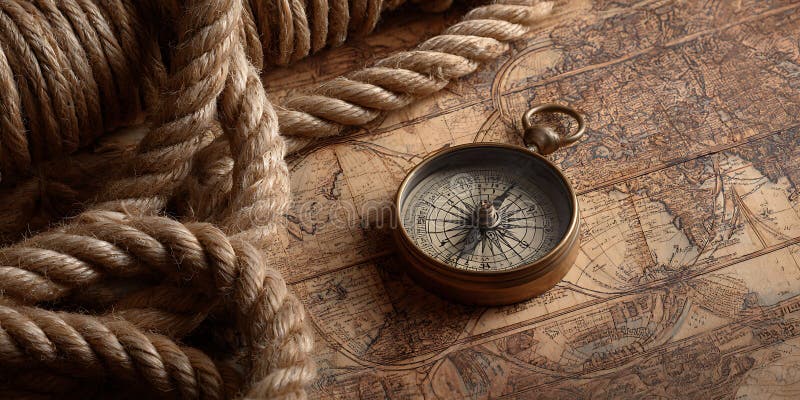 Antique Compass Nautical Rope Vintage Travel Exploration Stock ...