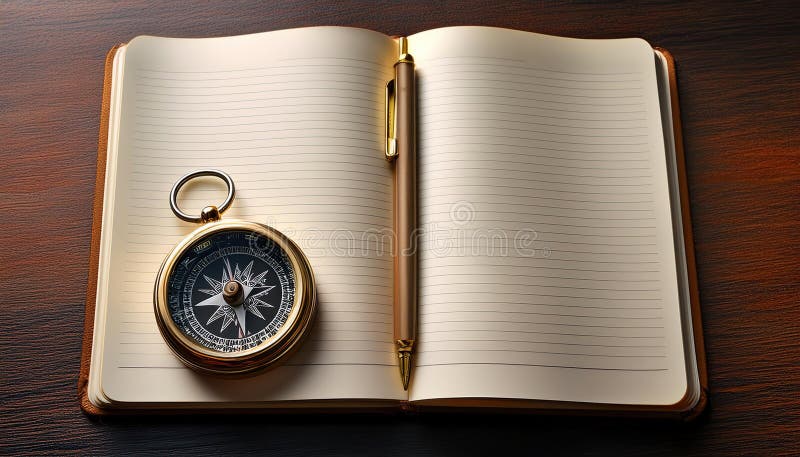 Antique Compass on an Open Notebook Symbolizes Exploration and Guidance ...