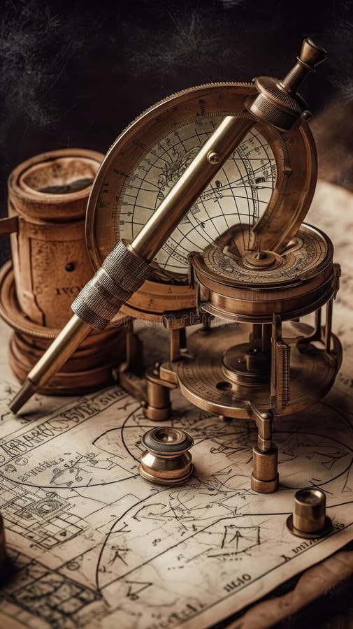 Antique Compass and Other Tools on a Map Stock Illustration ...