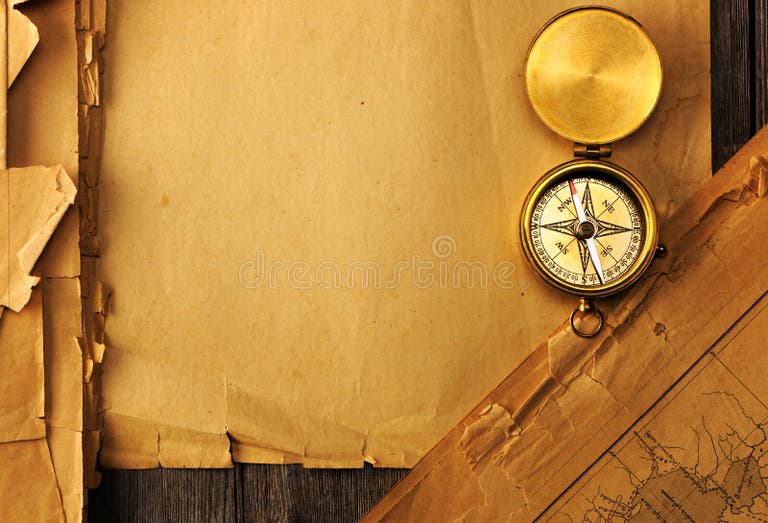 Antique Compass Over Old Map Stock Photo - Image of navigation ...