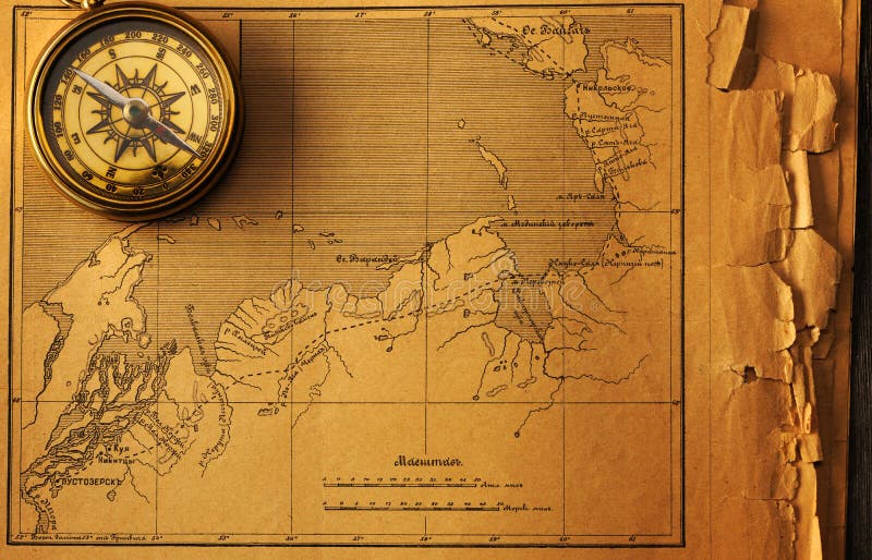 Antique Compass Over Old Map Stock Photo - Image of explore, grunge ...