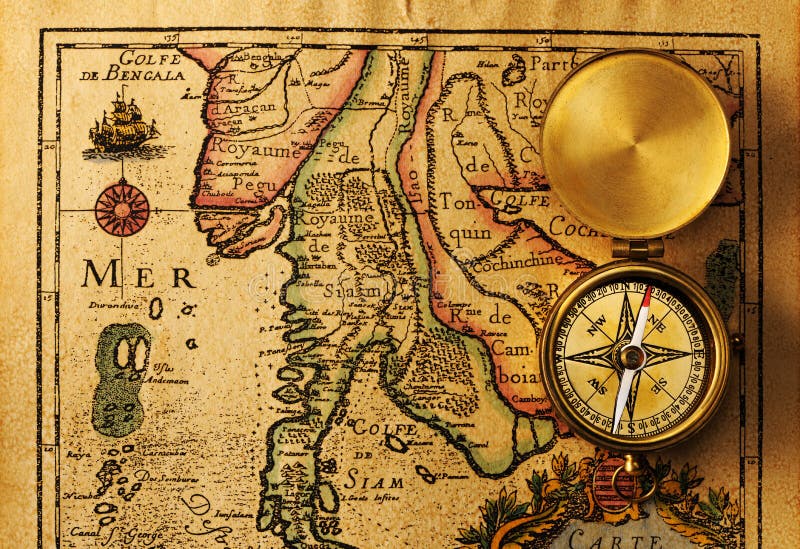 Antique Compass Over Old Map Stock Image - Image of explore, discovery ...