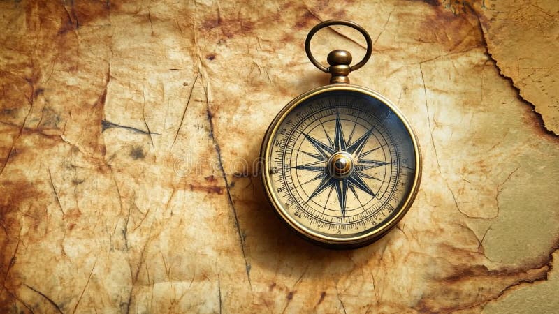 Antique Compass Resting on Aged Map with Intricate Details Stock ...