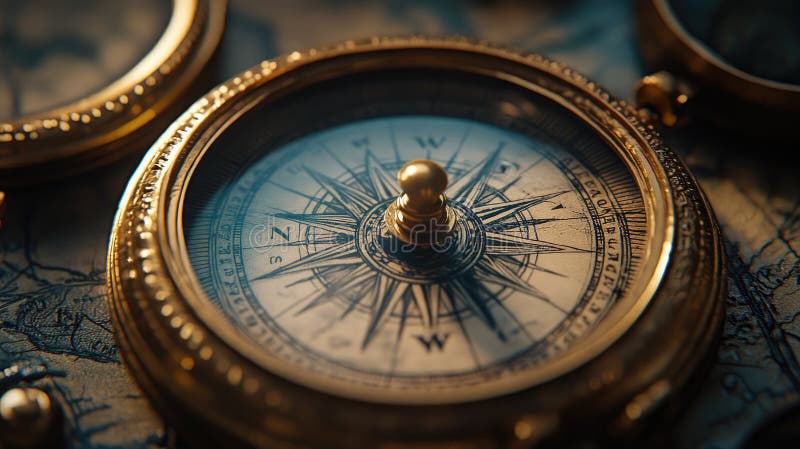 Antique Compass Resting on Ancient Map Showing the Americas Stock ...