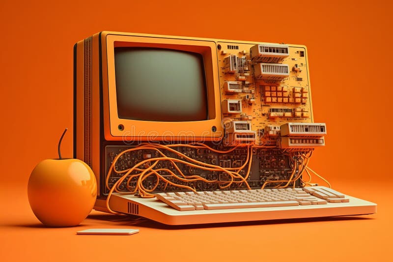 Antique Computer with Sample Circuits and Decorative Object. Generative ...