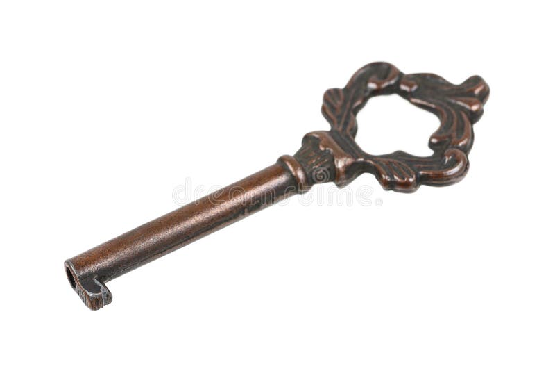 Antique Copper Key Isolated on White Stock Image - Image of iron, metal ...