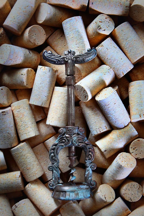 An Antique Corkscrew.Wine Corks. Natural Cork. the Concept of ...