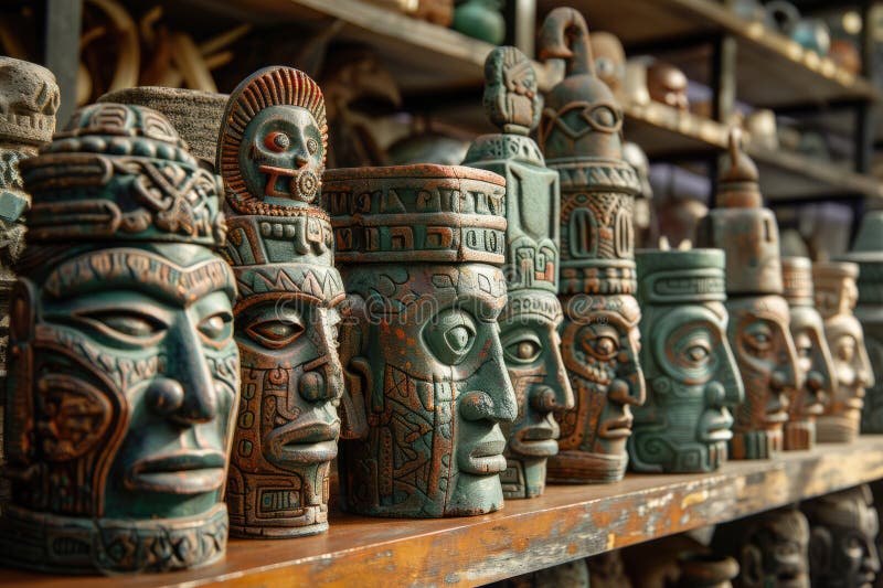Antique Cultural Artifacts, Stone Heads Stock Image - Image of culture ...