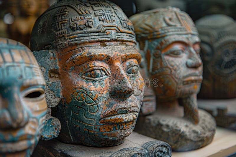 Antique Cultural Artifacts, Stone Heads Stock Photo - Image of empire ...