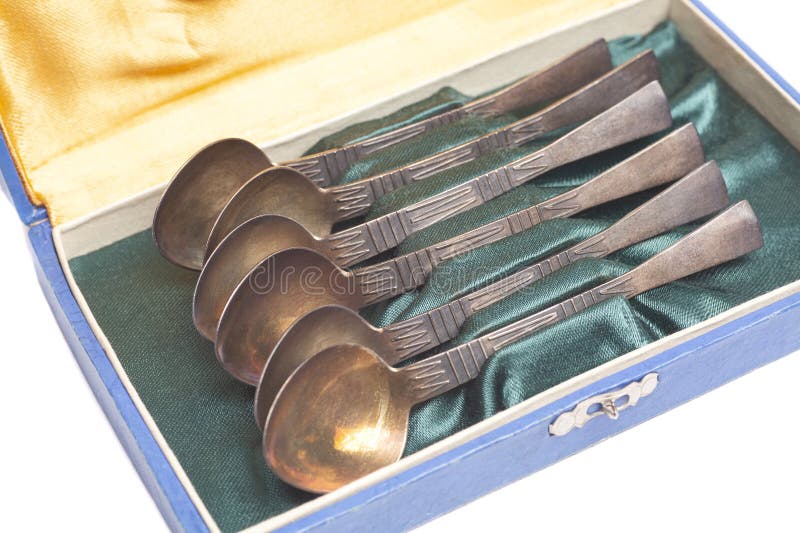 Antique Cutlery Teaspoons in Box Stock Photo - Image of utensil ...