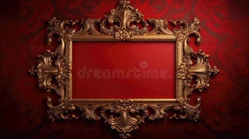 Antique Damask Frame with Red and Gold Color, Ai Stock Illustration ...