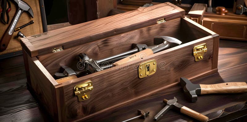 Antique Dark Brown Wooden Toolbox with Various Tools Inside Stock Image ...