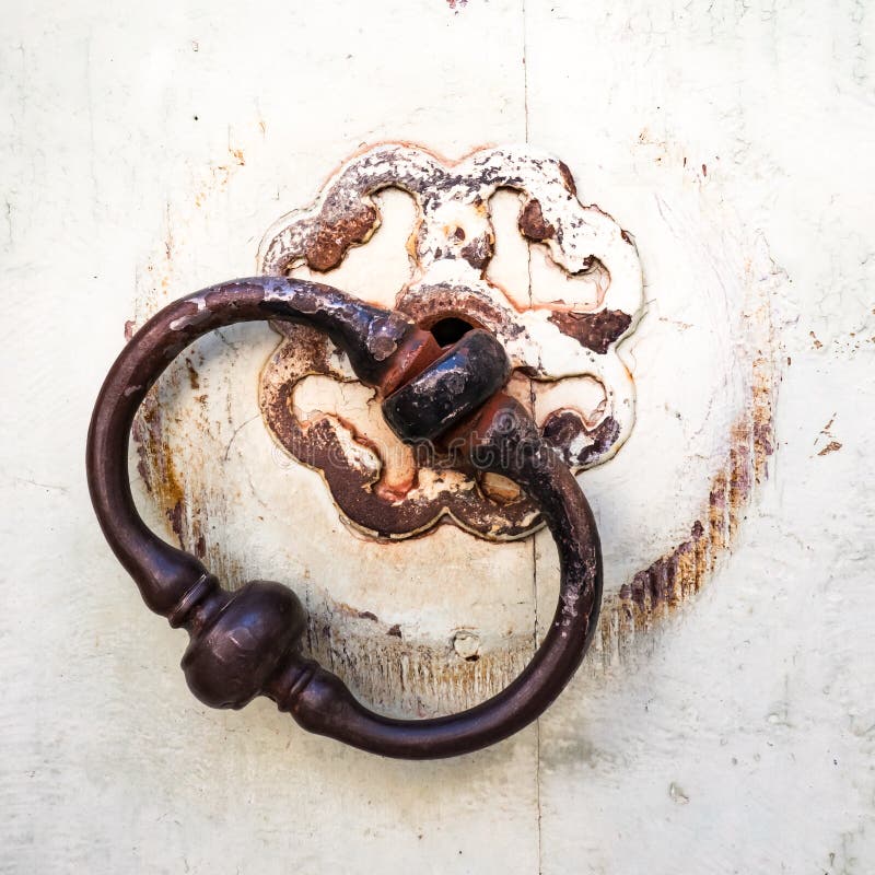 Antique Decorated Iron Ring on a Door Stock Image - Image of rust, ring ...