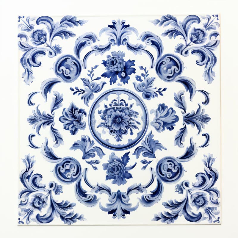 Vintage Delft Tile on White Background with Silver Shades Stock ...