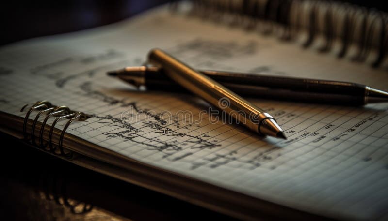 Antique Diary with Gold Nib and Ink Generated by AI Stock Illustration ...