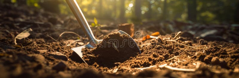 An Antique Digging Shovel is Hidden in the Dirt Stock Image - Image of ...