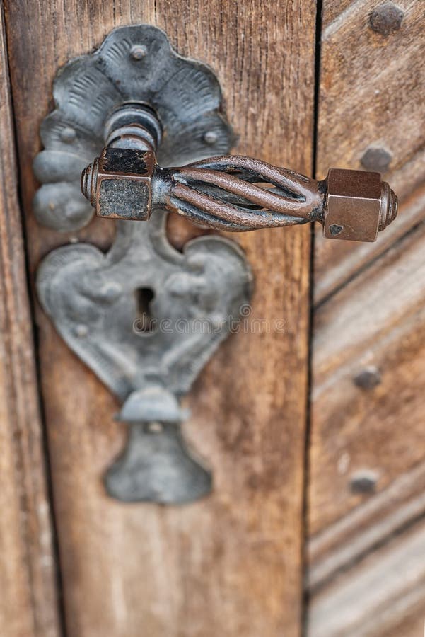 Antique Door Handle on an Old Wooden Door Stock Photo - Image of wooden ...