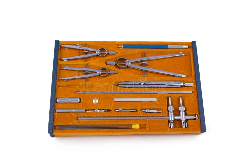 Antique Drafting Instruments Stock Photo - Image of drawing, orange ...