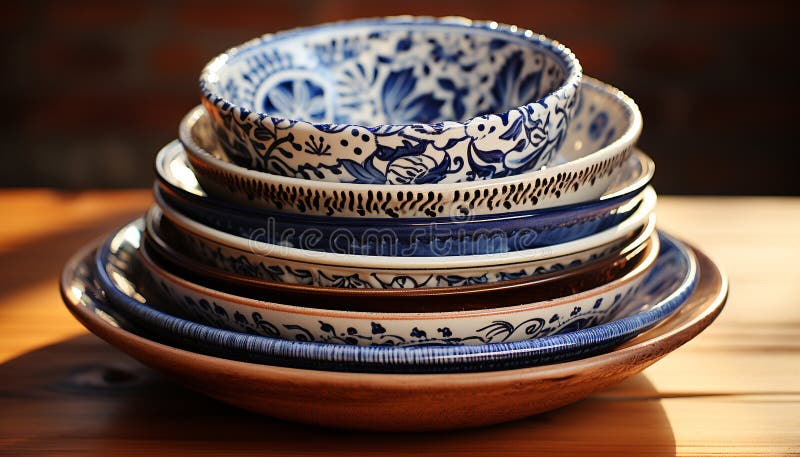 Antique Earthenware Pottery Stack, Ornate Patterned Crockery Collection ...