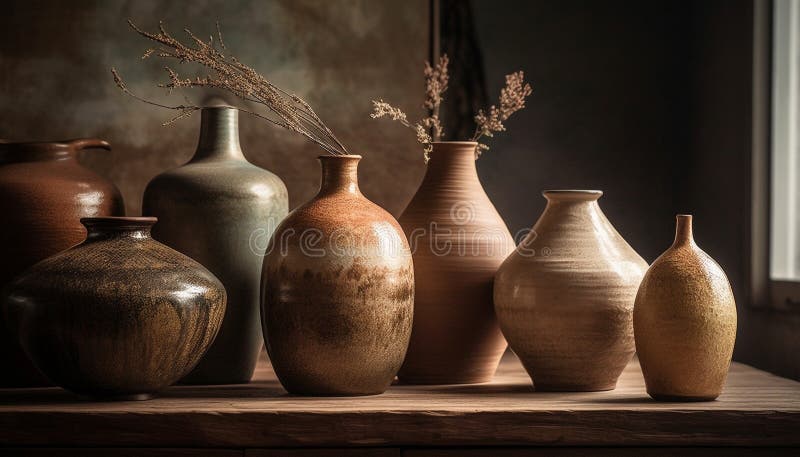 Antique Earthenware Vase, Rustic Pottery Jar, Ornate Decorative Amphora ...