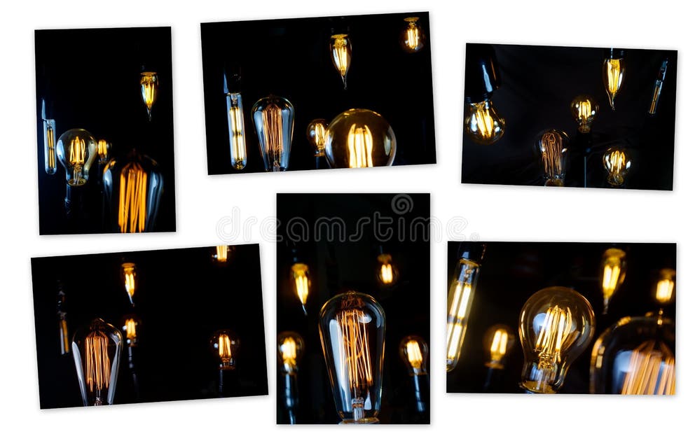 Antique Edison Light Bulbs Collage Stock Photo - Image of bulb, radio ...