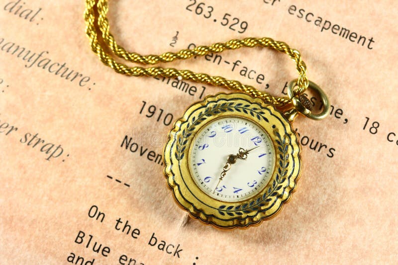 Antique Engraved Gold Watch on a Gold Chain. Stock Image - Image of ...