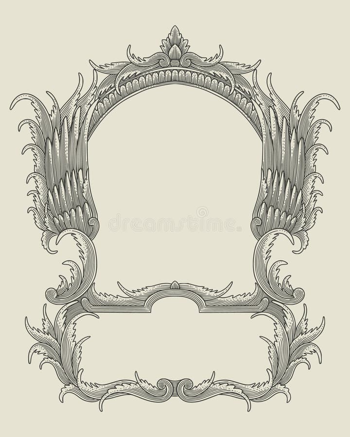 Antique Engraving Frame, Vector Drawing Vintage Illustration Stock ...