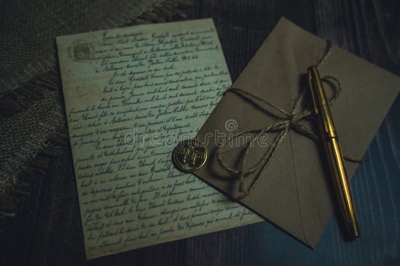 An Antique Envelope and a Letter on the Table Stock Image - Image of ...