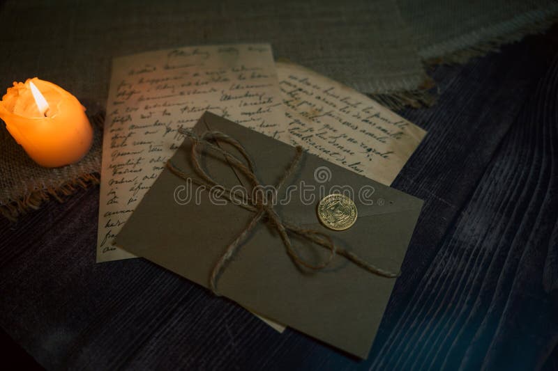 An Antique Envelope and a Letter on the Table Stock Image - Image of ...