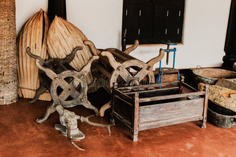 Antique Farm Tools Collection, Wooden Farm Tools Set. Stock Photo ...