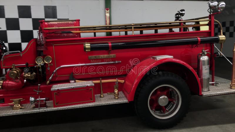 Antique Fire Truck Rolling in from Side Shot 4 K Stock Video - Video of ...