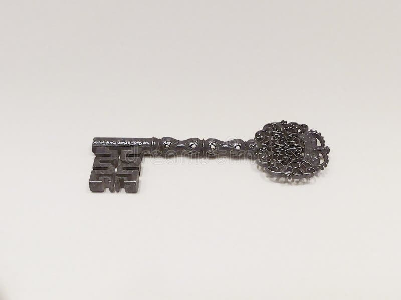 Antique Forged Key with an Openwork Pattern on the Head, Made of Dark ...