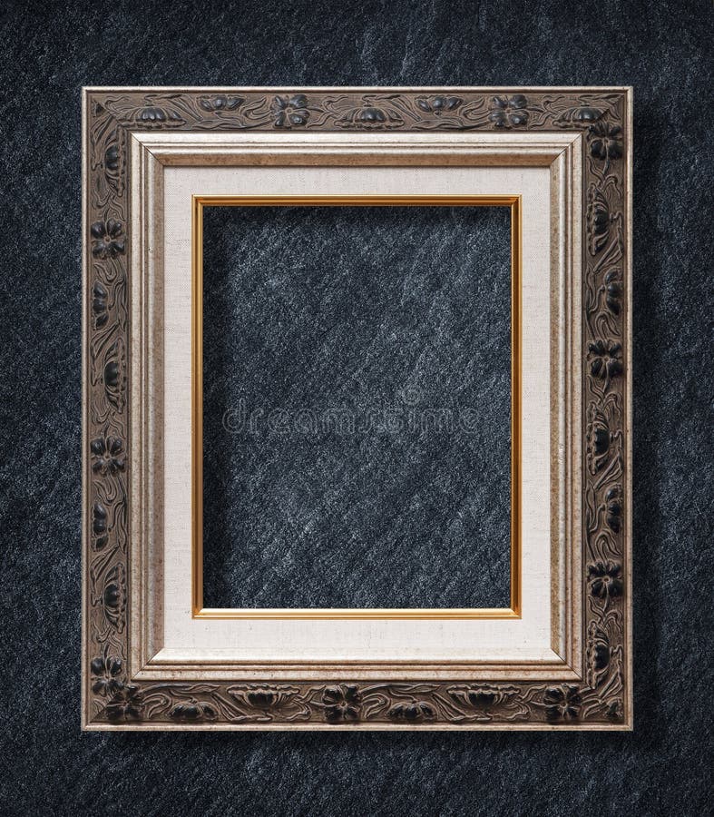 The Antique Frame on Dark Grey Black Slate Background or Texture Stock ...