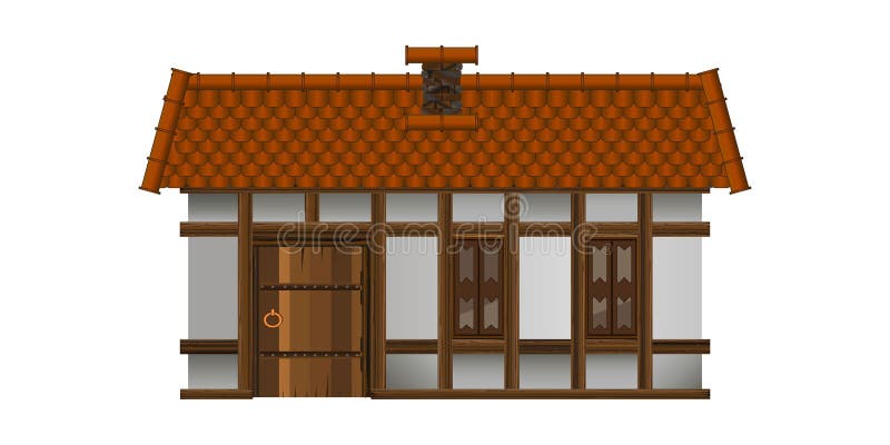 Antique Frame House in Germanic Style on a White Background Stock ...