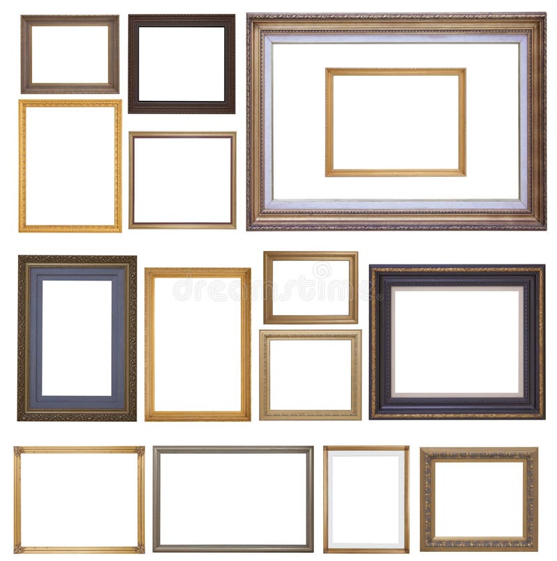 Many Picture Frames. Isolated Over White Stock Photo - Image of gilt ...