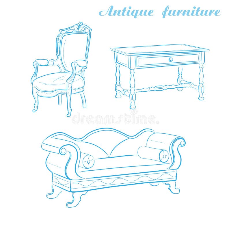 Set of Antique Furniture .Armchair, Sofa, Vector Stock Vector ...