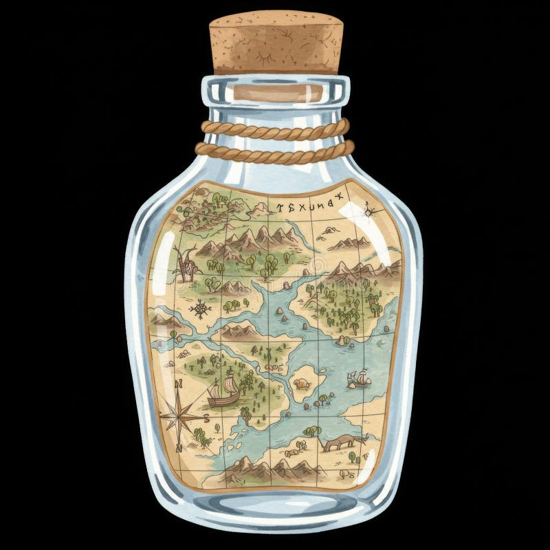 Antique Glass Bottle Map Illustration Stock Illustration - Illustration ...